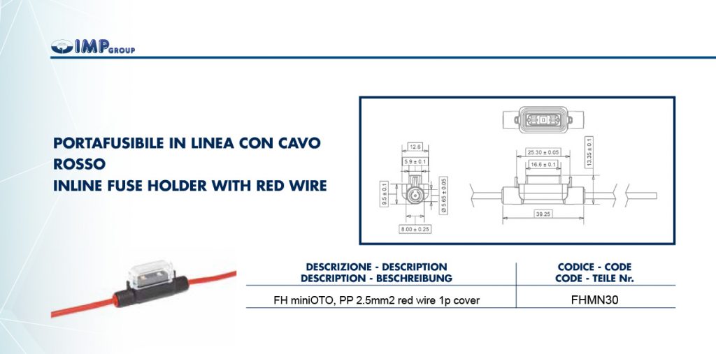 Inline fuse holder with red wire - IMP GROUP - terminals, connectors ...